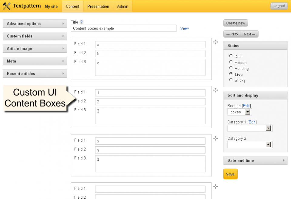 Create your own custom UI in the Write tab › Textpattern Tips